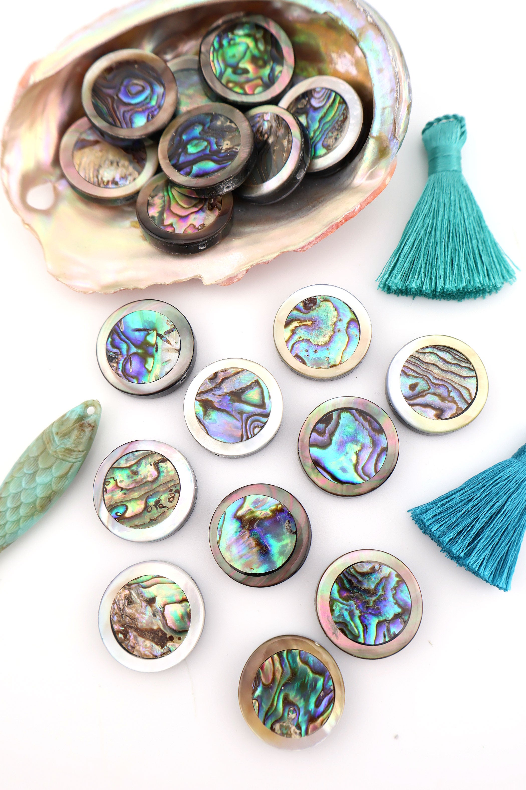 20mm Abalone Inlaid Coin Bead, 1 Charm – WomanShopsWorld