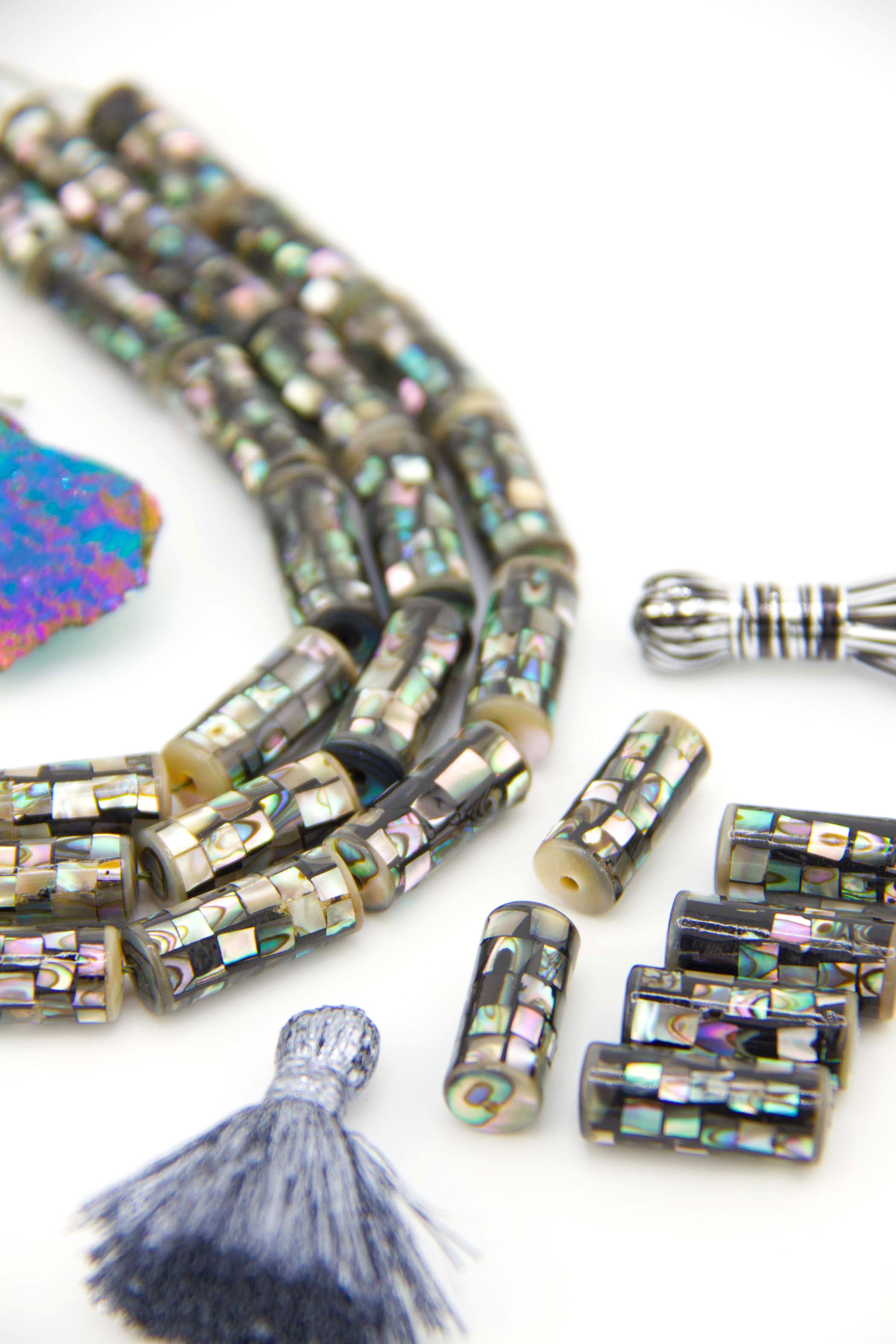 Natural Mosaic Abalone Tube Beads, 9x20mm, 1 piece – WomanShopsWorld