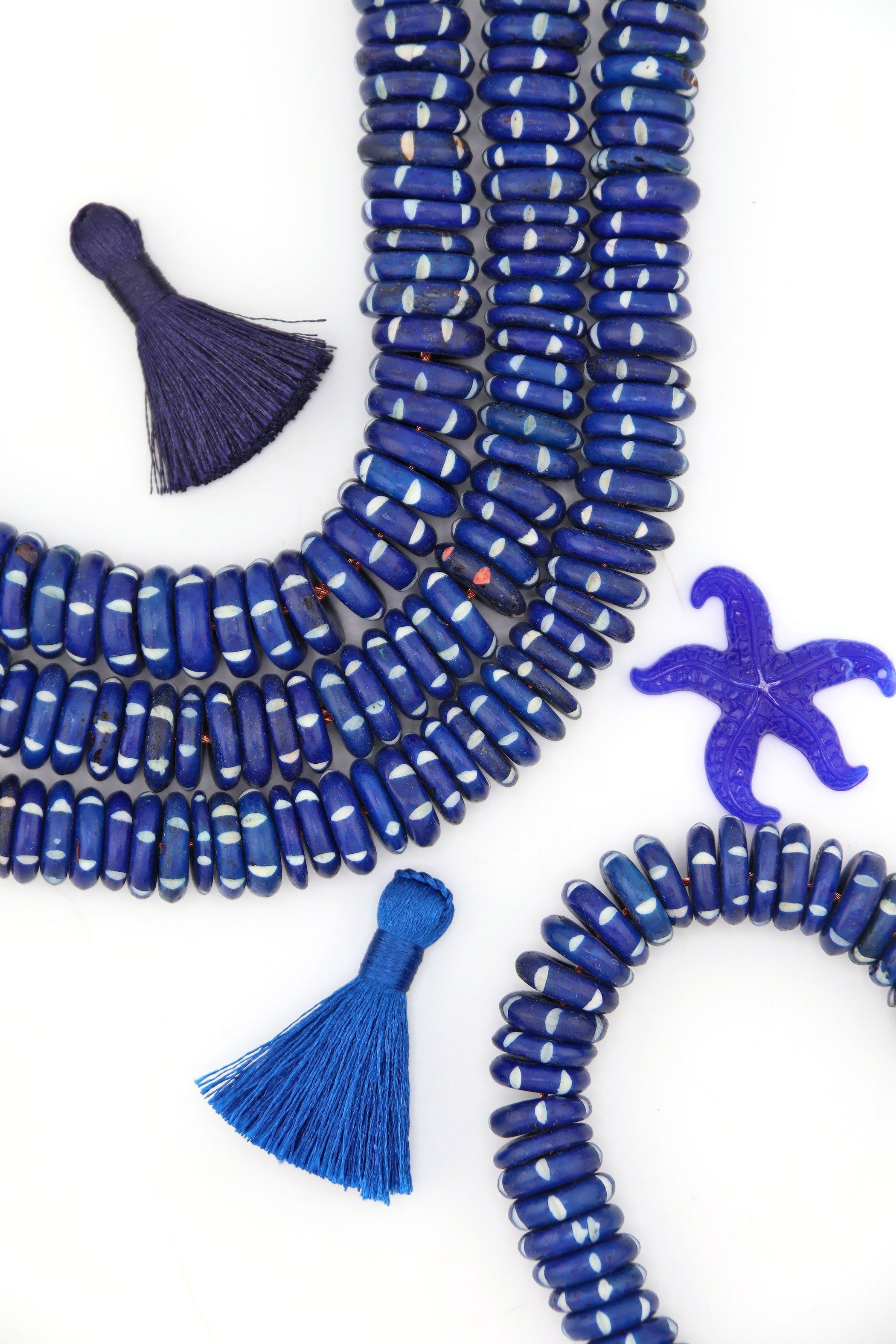 15mm Nautical Blue & White Striped Bone Beads: Disc Spacers, 55 beads ...