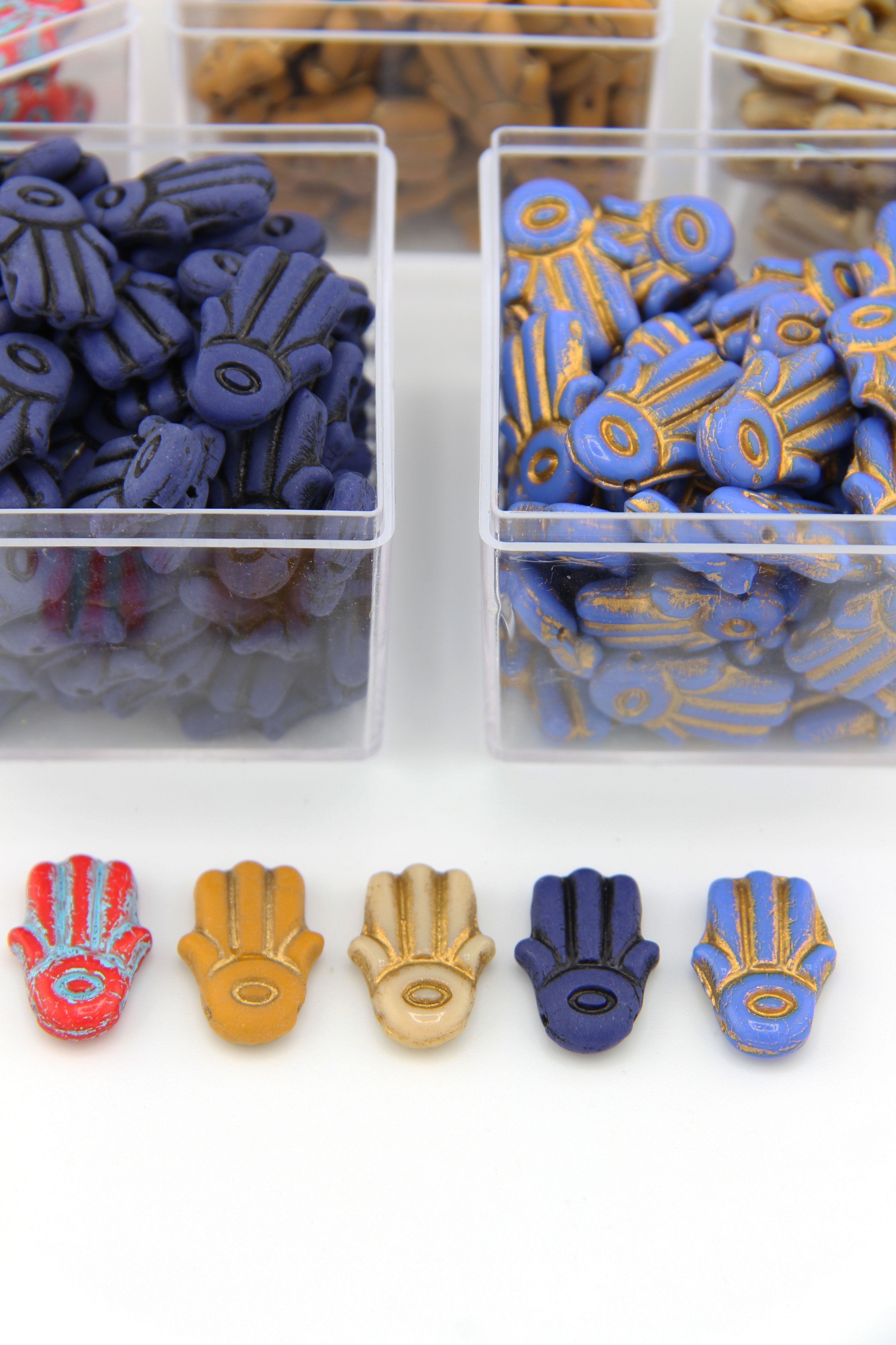 Hamsa Hand Beads, Two-Toned, Hand of Fatima, Czech Glass, 4 pieces ...
