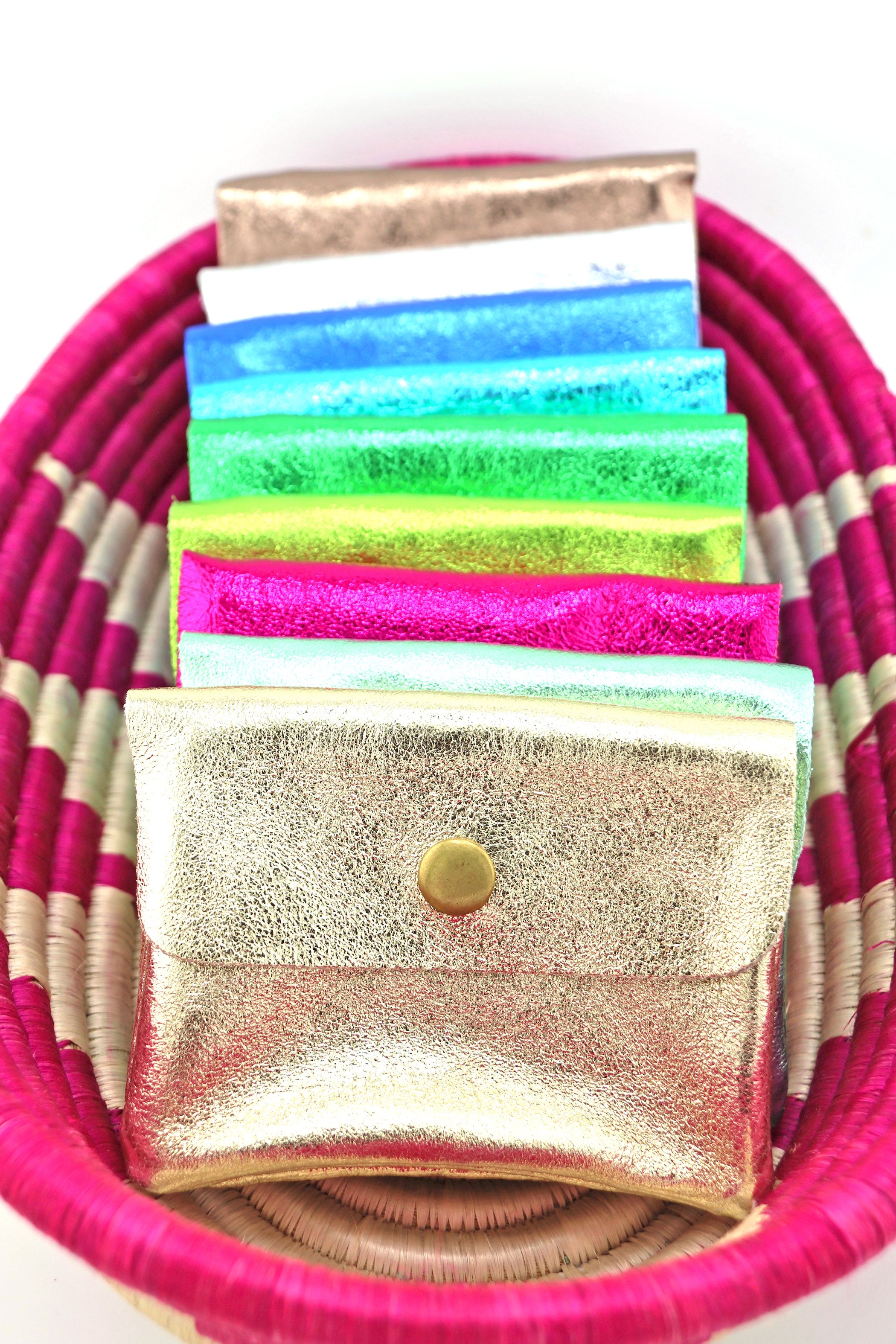 Metallic Italian Leather Coin Purse, 3 Compartments, Zipper Pocket ...