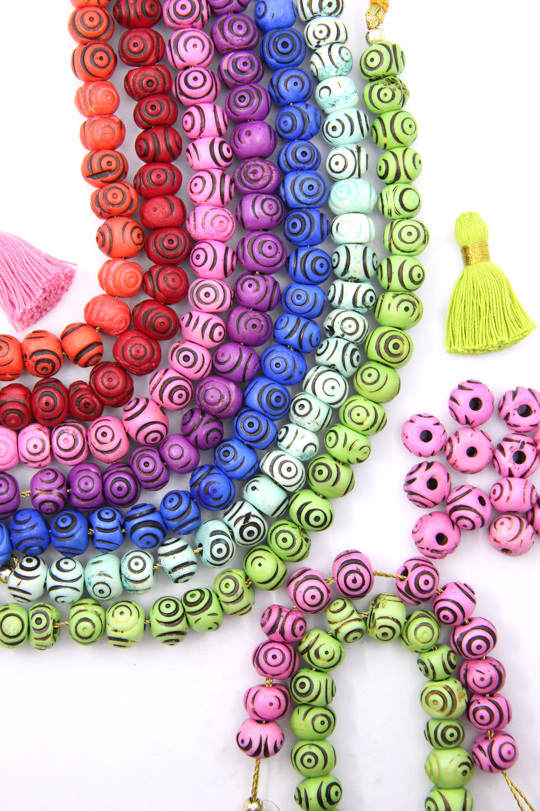 Hand Carved Target Bone Beads, 11x9mm, Rondelle Spacers, 24 beads ...