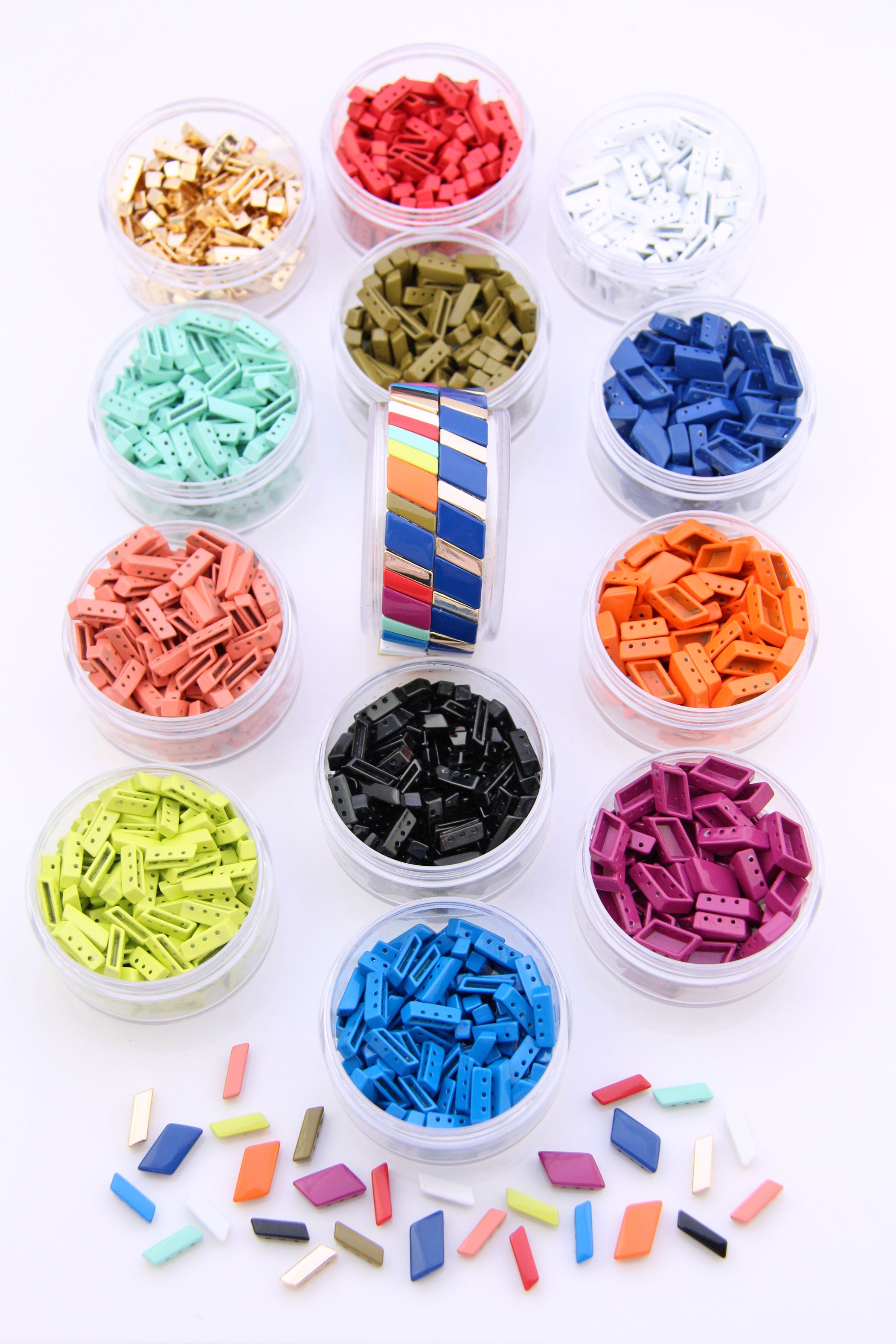 Enamel Tile Beads, 3-Hole Geometric Beads for Stacking Tile Bracelets ...