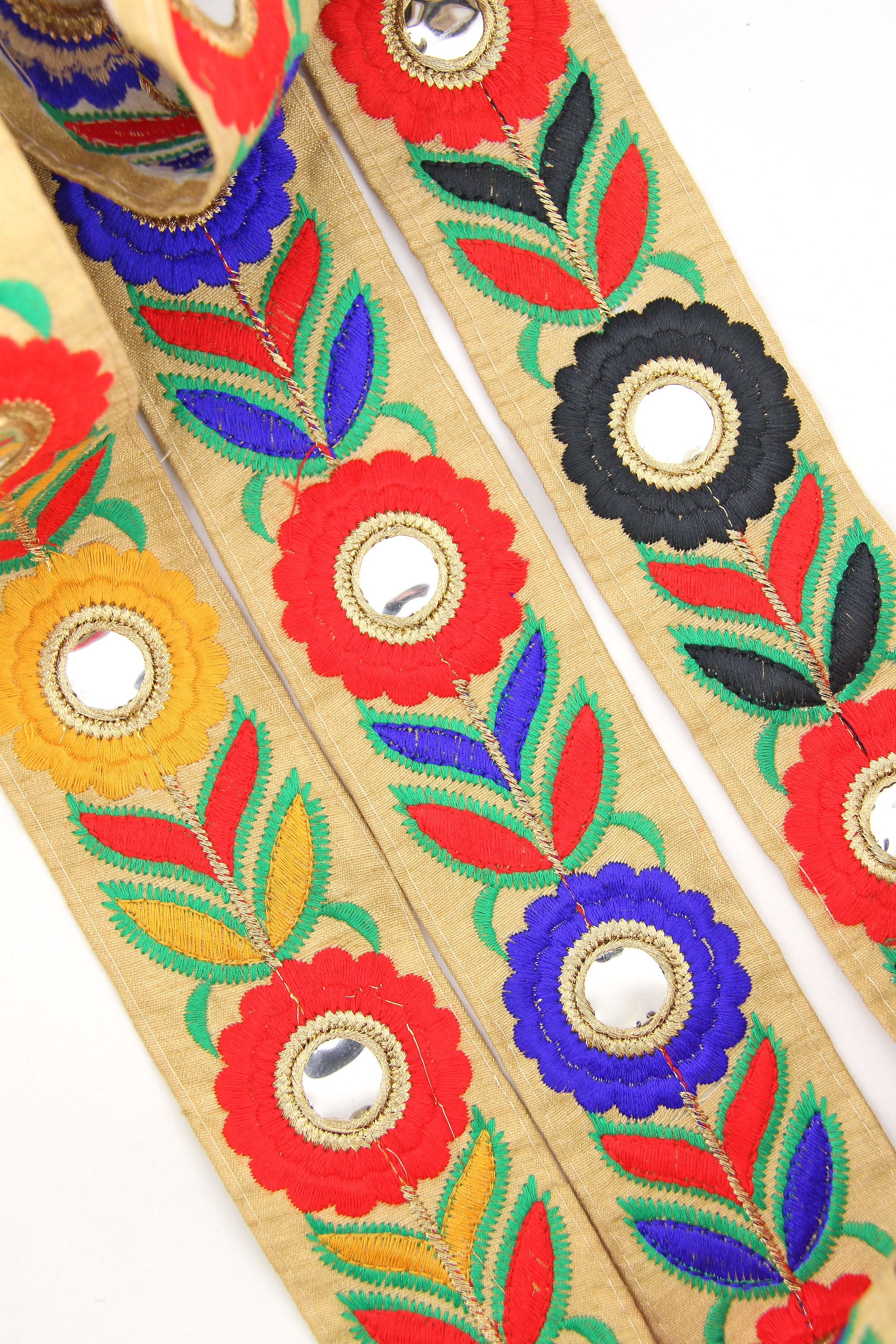 Multi Marigold with Gold: Bold Colorful Floral Embroidered Trim ...
