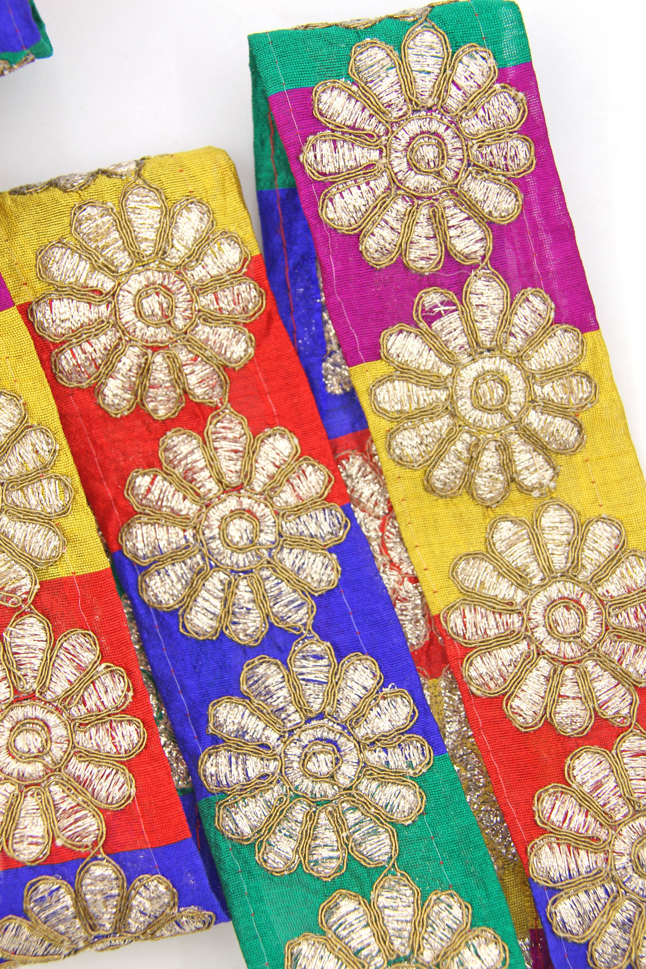 Multi Marigold with Gold: Bold Colorful Floral Embroidered Trim ...