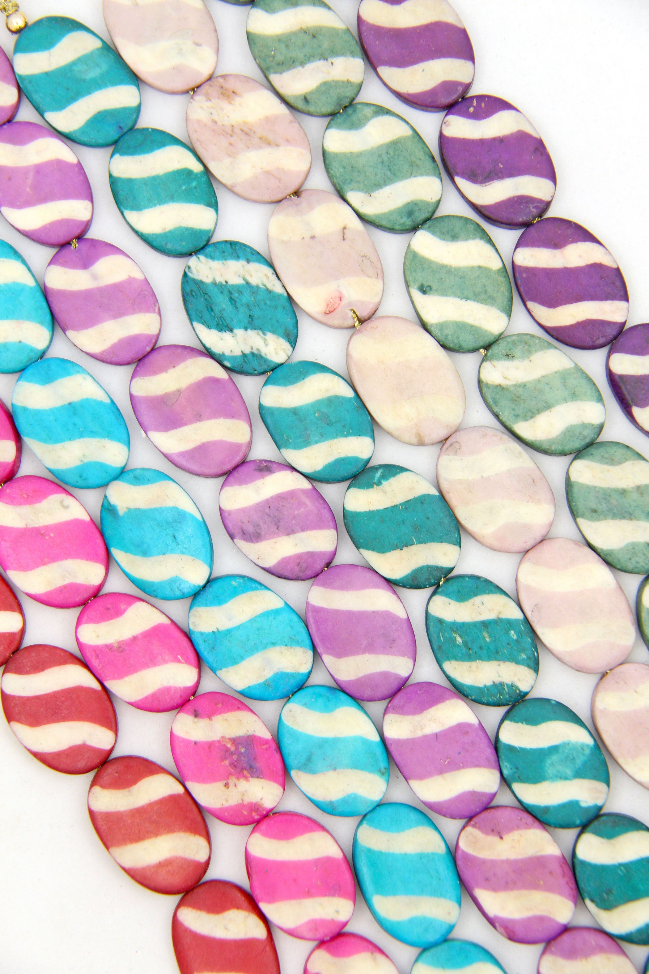 Carved Stripe Flat Oval Bone Beads, 17x24mm, 9 Easter Egg Beads ...