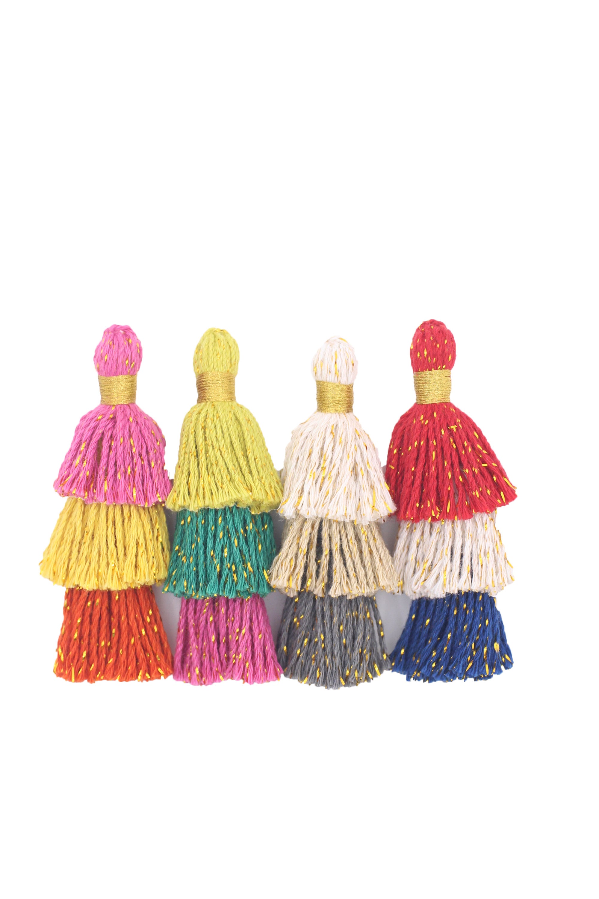 Tiered Cotton and Tinsel Tassels, 1 Pair for making Tassel Earrings ...