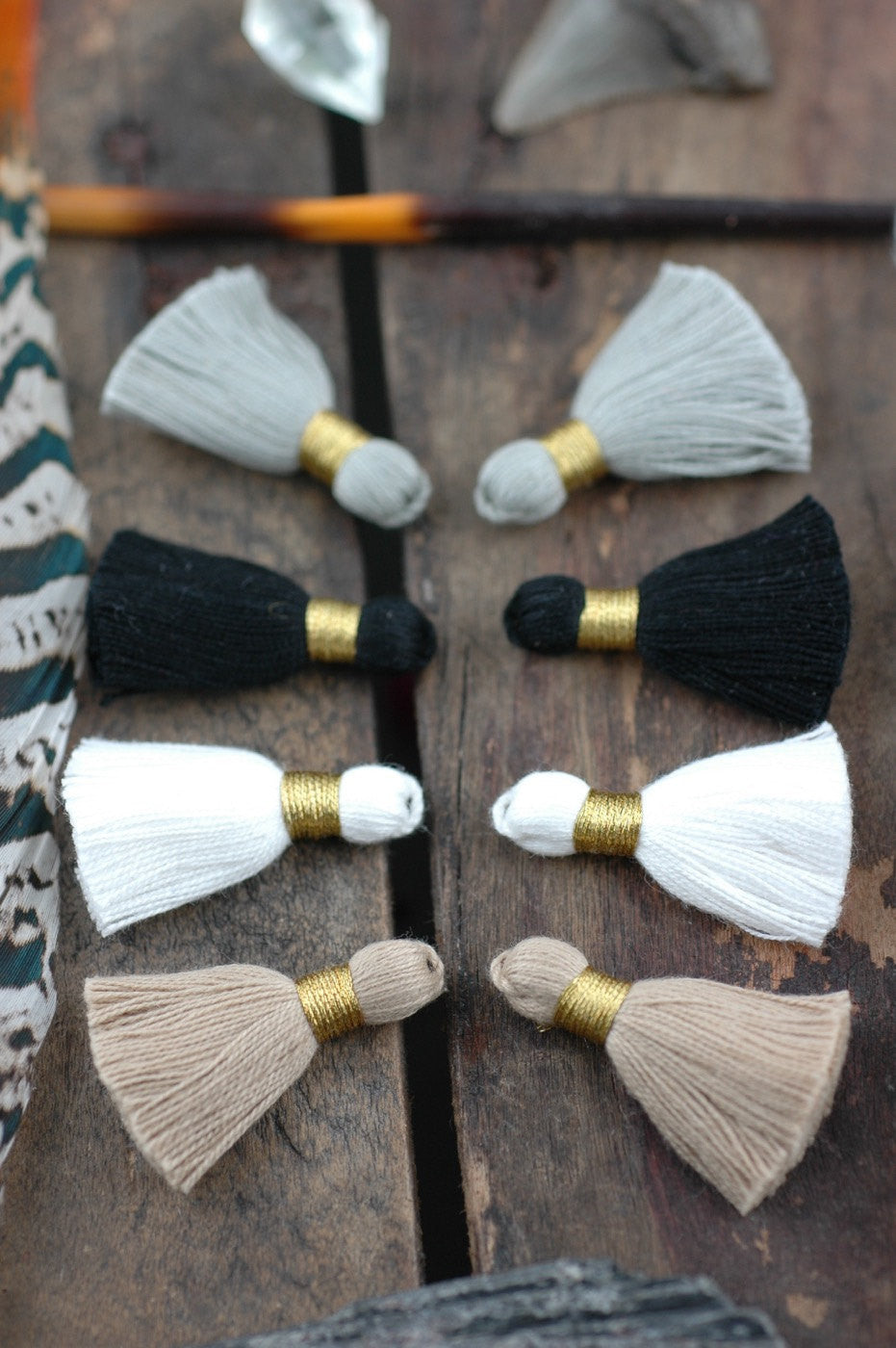 Neutrals Tassel Mix, 1.25" Cotton Fringe w/ Gold Binding, 8 pieces ...