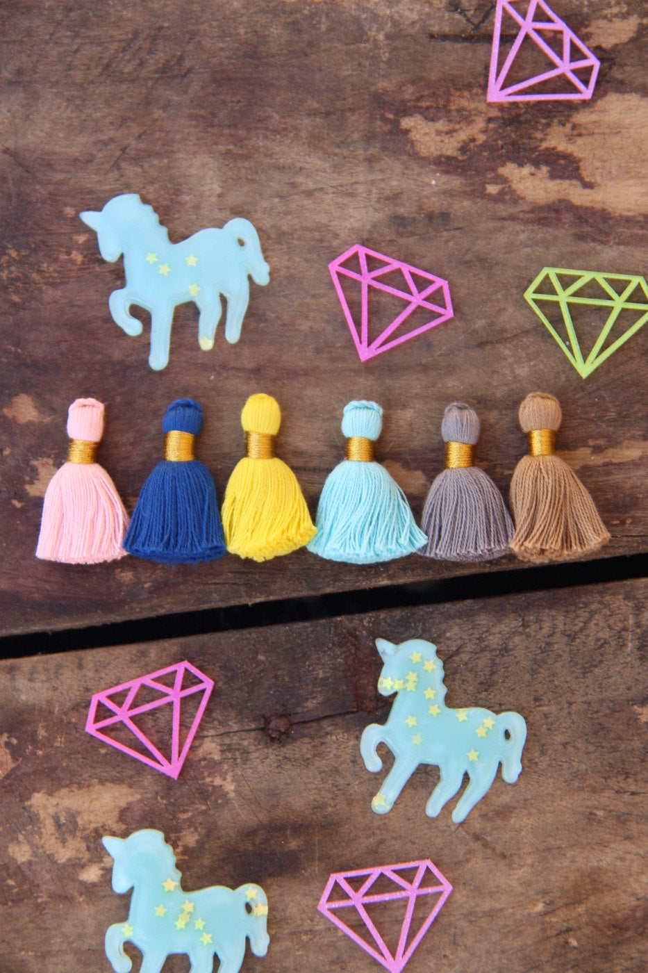 Spring Tassel Mix: 1.25" Cotton Fringe Pendants Gold Binding, 6 Pieces ...